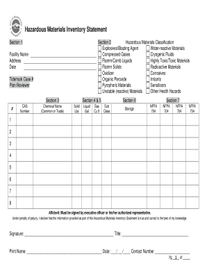 Fillable Online cob Hazardous Materials Inventory Statement - cob Fax ...