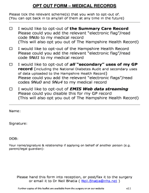 Fillable Online OPT OUT FORM MEDICAL RECORDS Fax Email Print - pdfFiller