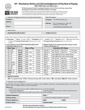 Fillable Online NY - Mandatory Notice and Acknowledgement of Pay Rate ...