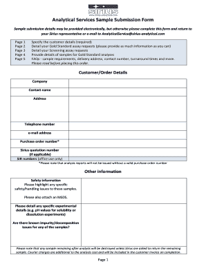 Fillable Online Analytical Services Sample Submission Form Fax Email ...