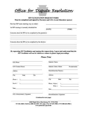Fillable Online IEP Facilitation Request Form 3-07 2 .doc Fax Email Print - pdfFiller
