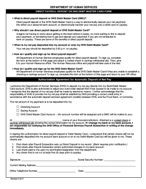 Fillable Online dhs georgia Direct Payroll Deposit /DHS Debit Master ...