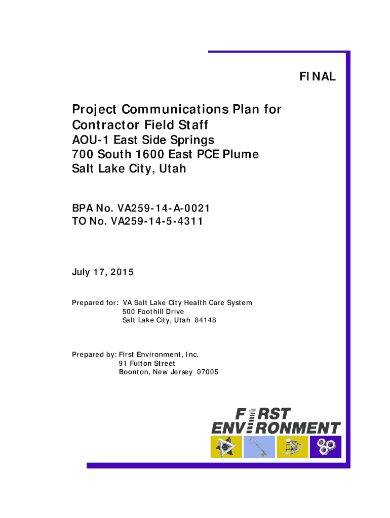 Fillable Online pceplume-700s1600e Project Communications Plan for ...