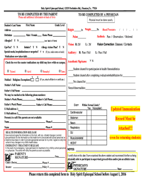 Fillable Online TO BE COMPLETED BY THE PARENT TO BE COMPLETED BY A PHYSICIAN Fax Email Print ...