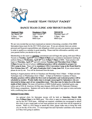 Fillable Online mandevillehigh stpsb MHS SPINNAKERS DANCE TEAM TRYOUTS ...
