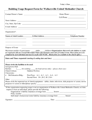 Fillable Online walkersvilleumc Building Usage Request Form for ...
