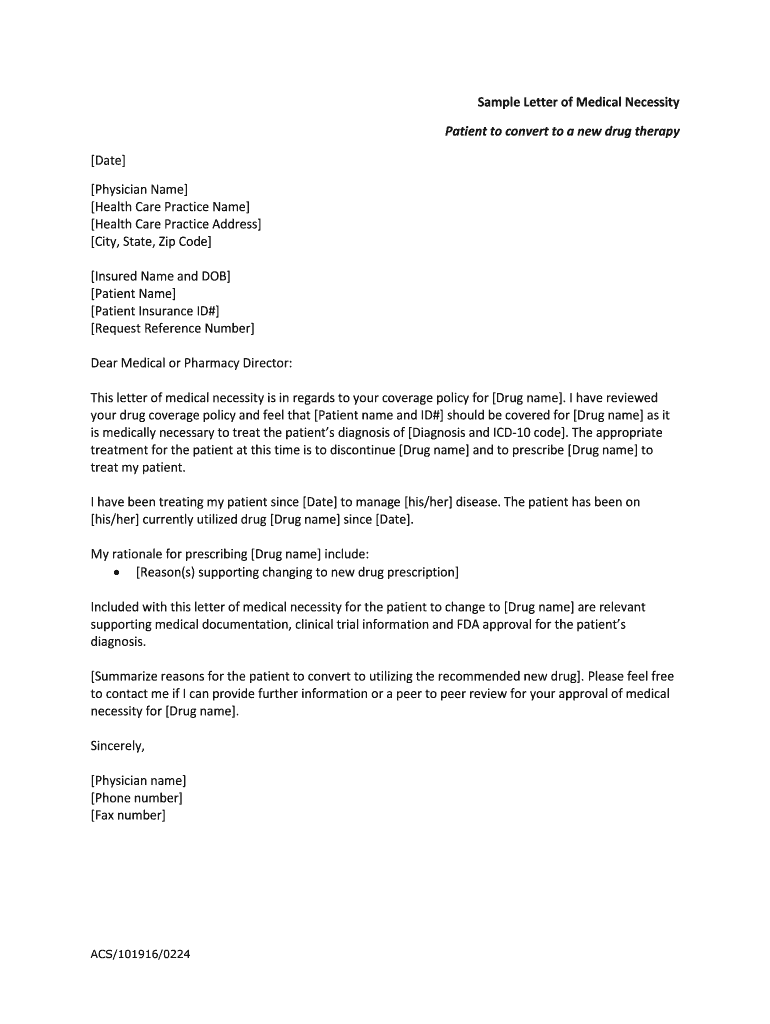 Fillable Online Sample Letter of Medical Necessity Patient Converting to OCREVUS. A letter of ...