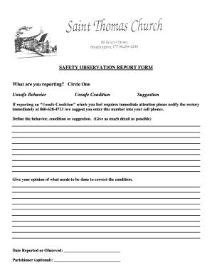 Fillable Online Safety Observation Report Form - St. Thomas Fax Email ...
