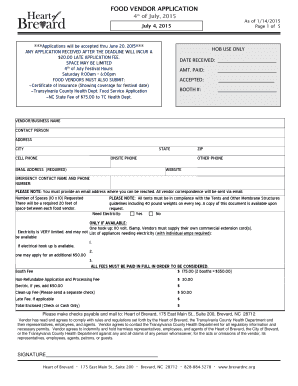 Fillable Online brevardnc FOOD VENDOR APPLICATION ***Applications ...