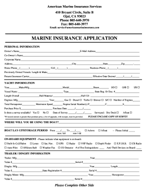 Fillable Online marine insurance application - American Marine ...