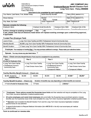 Fillable Online Employee/Spouse Benefit Election Form Long Term ...