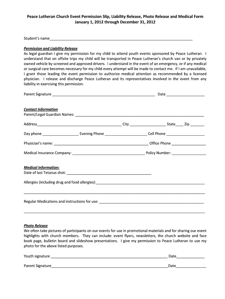 Fillable Online peacepuyallup Peace Lutheran Church Event Permission ...
