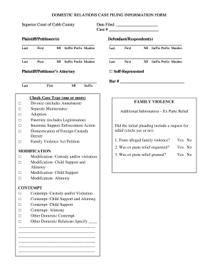Fillable Online cobbcounty DOMESTIC RELATIONS CASE FILING INFORMATION ...