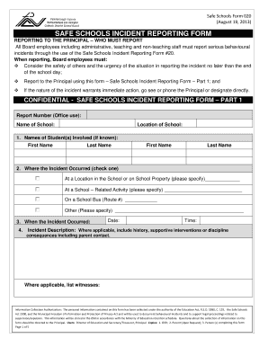 Fillable Online pvncoecta SAFE SCHOOLS INCIDENT REPORTING FORM ...