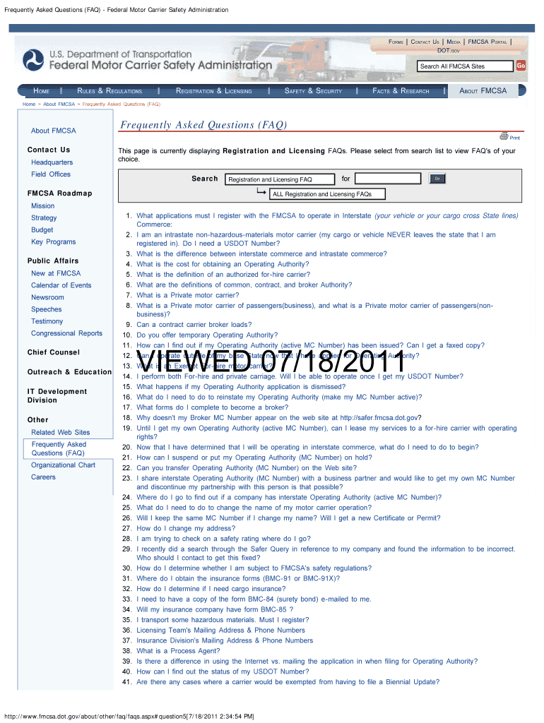 Fillable Online is Frequently Asked Questions (FAQ) - Federal Motor Carrier Safety ... - is Fax ...