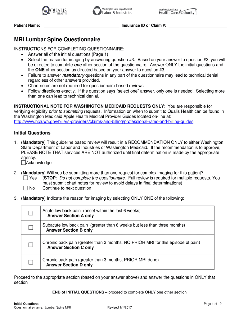 Fillable Online MRI Lumbar Spine Questionnaire Fax Email Print - pdfFiller