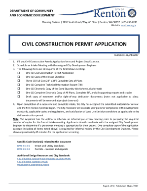 Fillable Online rentonwa CONSTRUCTION PERMIT APPLICATION. Construction ...