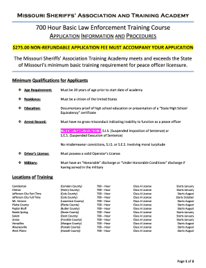 Fillable Online 700 Hour Basic Law Enforcement Training Course ...