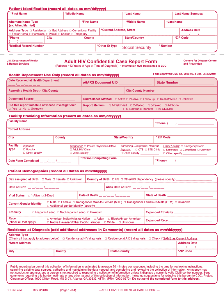 Fillable Online Adult HIV Confidential Case Report Form Centers for ... Fax Email Print - pdfFiller