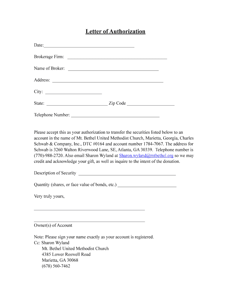 Fillable Online mtbethel Stock Authorization Form - Mt. Bethel United ...