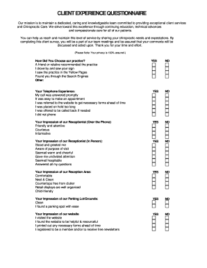 Fillable Online CLIENT EXPERIENCE QUESTIONNAIRE Fax Email Print - pdfFiller