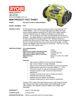 Fillable Online RYOBI P731 Inflator Deflator - Media Sheet Fax Email ...
