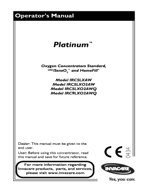Fillable Online invacare oxygen concentrators service manual - Frank's ...