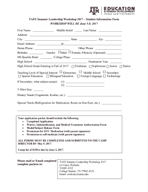 Fillable Online tafeonline TAFE Summer Leadership Workshop 2017 Student ...