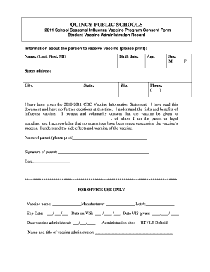 Fillable Online Seasonal Consent Form - Quincy Public Schools Fax Email Print - pdfFiller