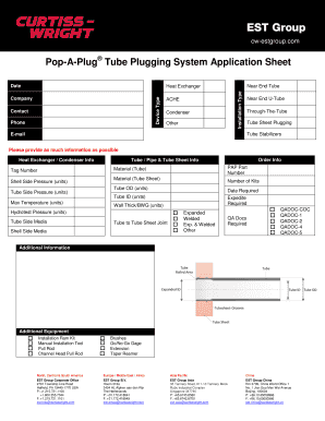 Fillable Online exonder Tube Plugging System Application Sheet ...