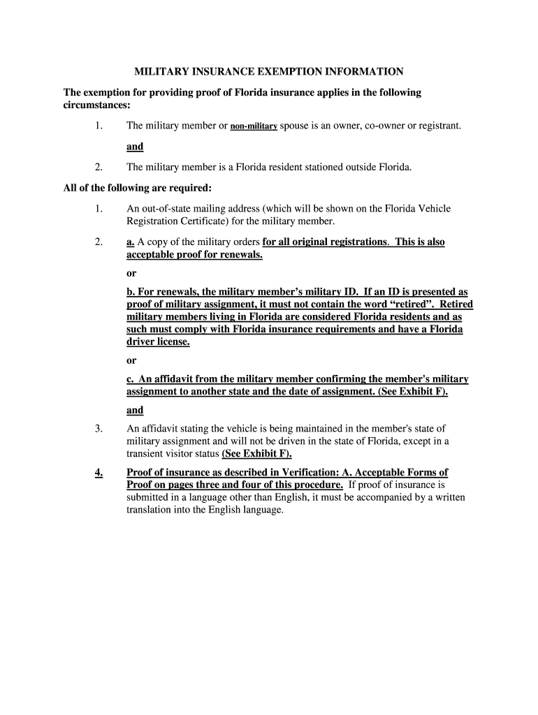 Fillable Online MILITARY INSURANCE EXEMPTION INFORMATION Fax Email ...