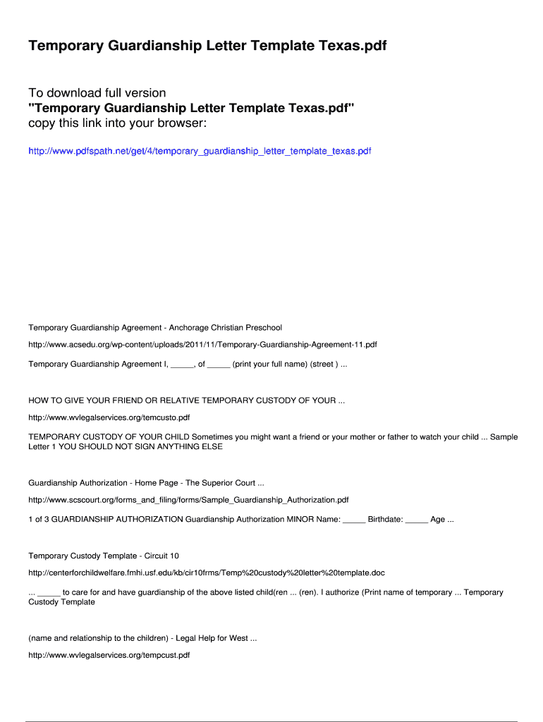 Fillable Online Temporary Guardianship Letter Template Texas Fax Email ...