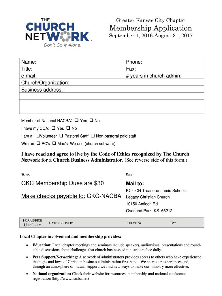 Fillable Online kctcn Membership Application - The Church Network: Greater ... - kctcn Fax Email ...
