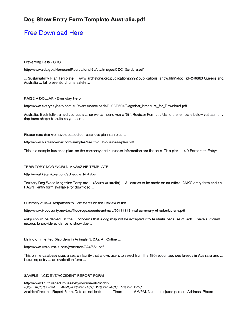 Fillable Online Dog Show Entry Form Template Australia Fax Email Print ...