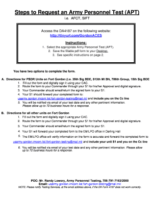Fillable Online gordon army Steps to Request an Army Personnel Test ...