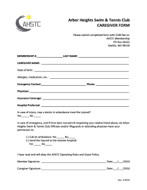Fillable Online 2010 Caregiver Form Fax Email Print - pdfFiller