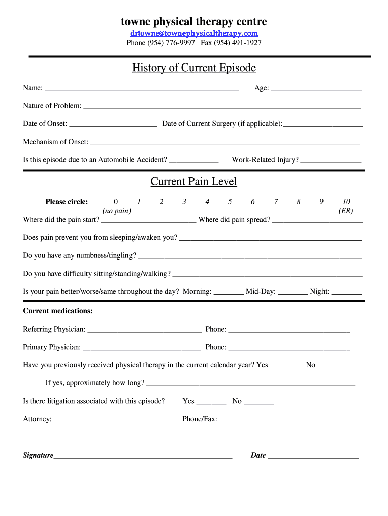 Fillable Online physical therapy services - Towne Physical Therapy ...