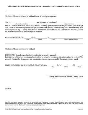 Fillable Online Form 100, Liability Release Form - Midland ISD Fax ...