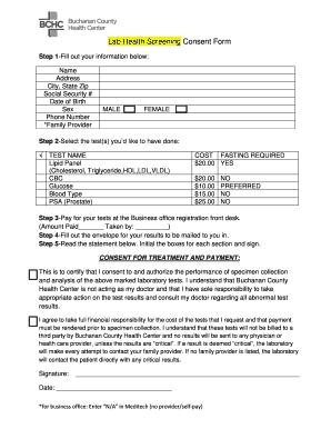 Fillable Online bchealth Lab Health Screening Consent Form - bchealth ...