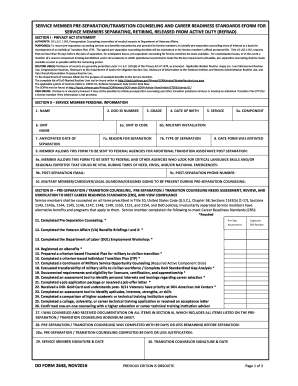 Fillable Online SERVICE MEMBER PRE-SEPARATION/TRANSITION COUNSELING AND ...