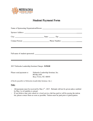 Fillable Online nebraskaleadership Student Payment Form - nebraskaleadership Fax Email Print ...