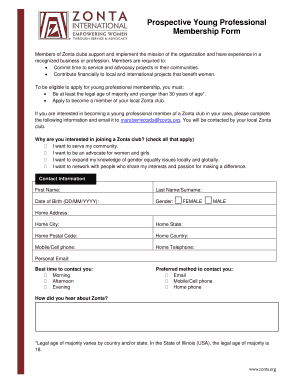 Fillable Online zontafoothills Prospective Young Professional ...