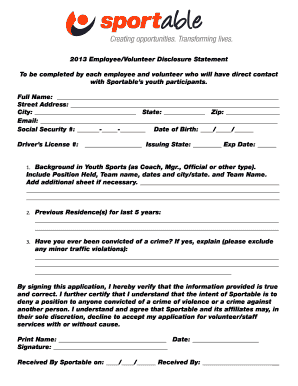 Fillable Online sportable 2013 Employee/Volunteer Disclosure Statement To be ... - Sportable ...