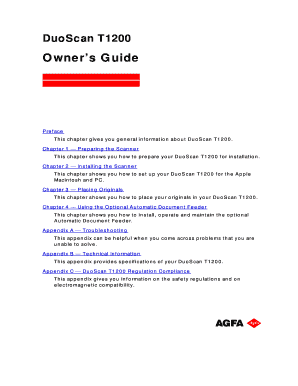 Fillable Online Owner's Guide. Agfa DuoScan T1200 Fax Email Print ...