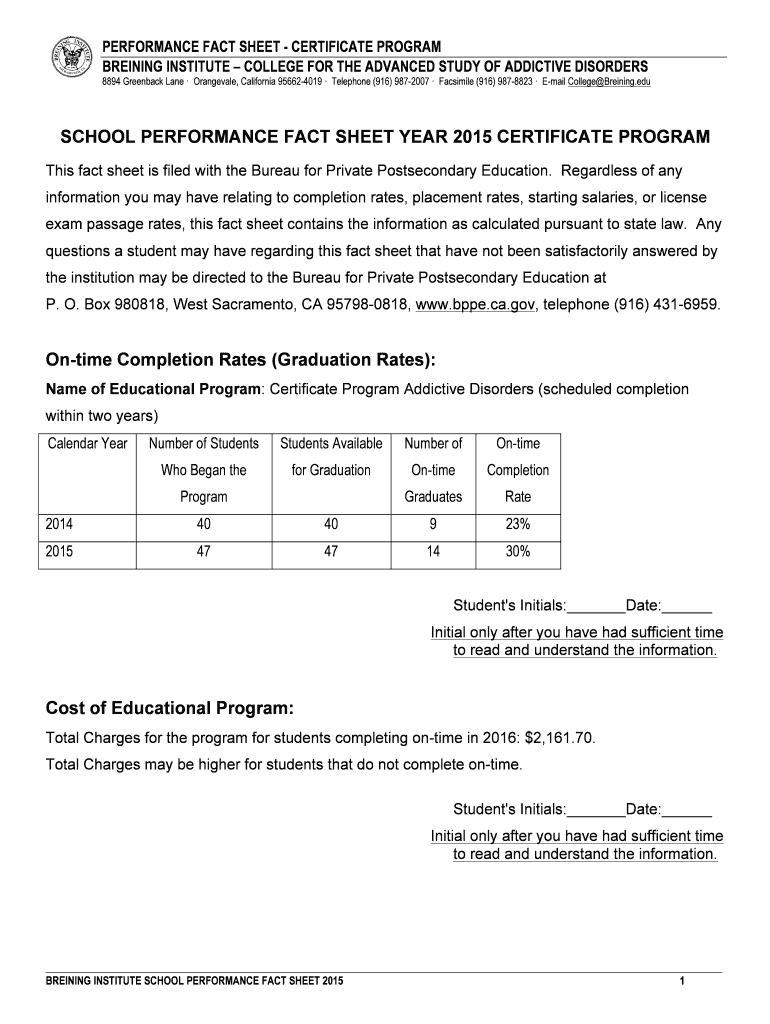 Fillable Online breining SCHOOL PERFORMANCE FACT SHEET YEAR ...