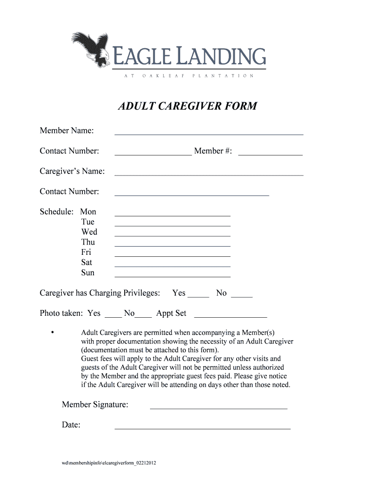 Fillable Online ADULT CAREGIVER FORM Fax Email Print - pdfFiller