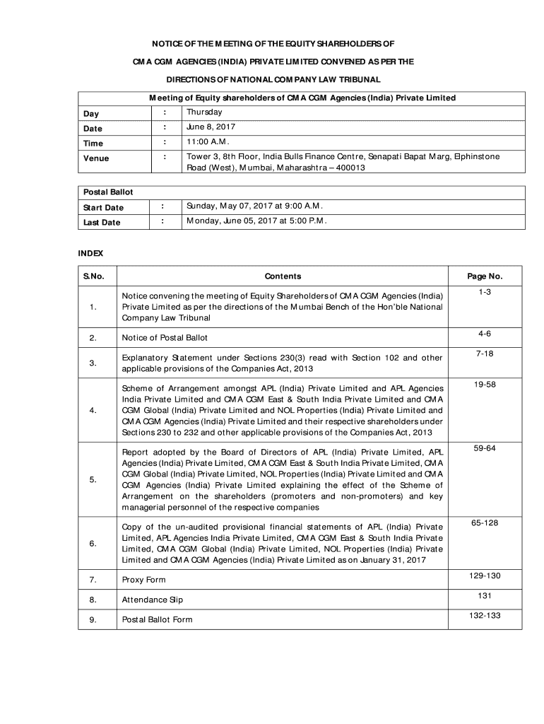 Fillable Online CMA CGM AGENCIES (INDIA) PRIVATE LIMITED CONVENED AS ...