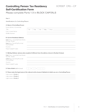 Fillable Online CRS Controlling Person Self-Certification Form Fax ...
