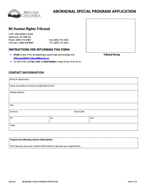 Fillable Online Special Programs Aboriginal PDF Application Form Jan 2017. Special Programs ...