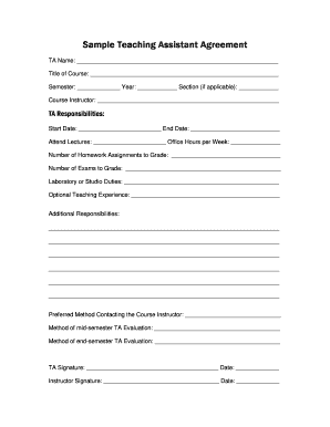 Fillable Online asegrad tufts Sample Teaching Assistant Agreement ...